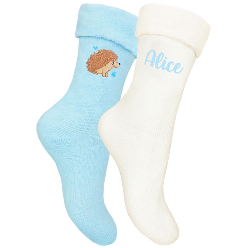 Personalised Embroidered Hedgehog Bed Socks (2 Pairs) | TeddyT's