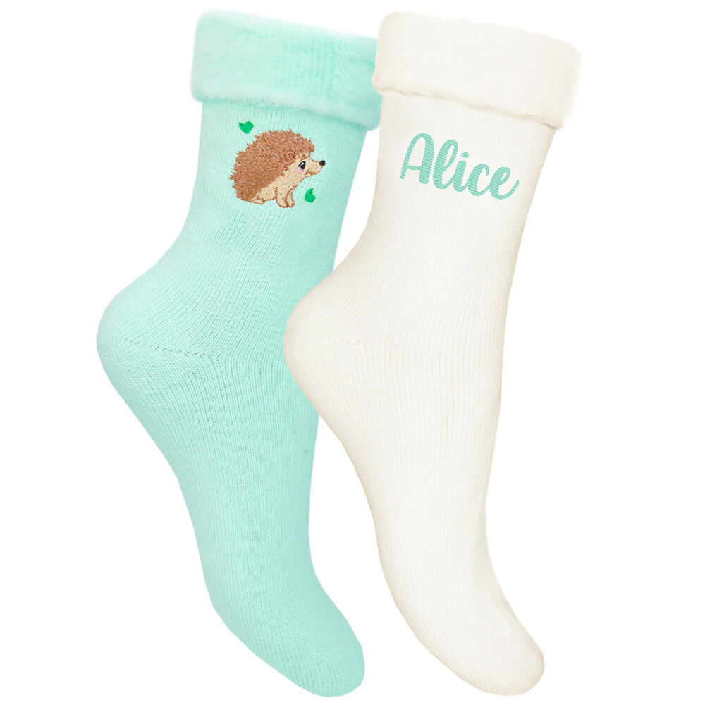Personalised Embroidered Hedgehog Bed Socks (2 Pairs) | TeddyT's