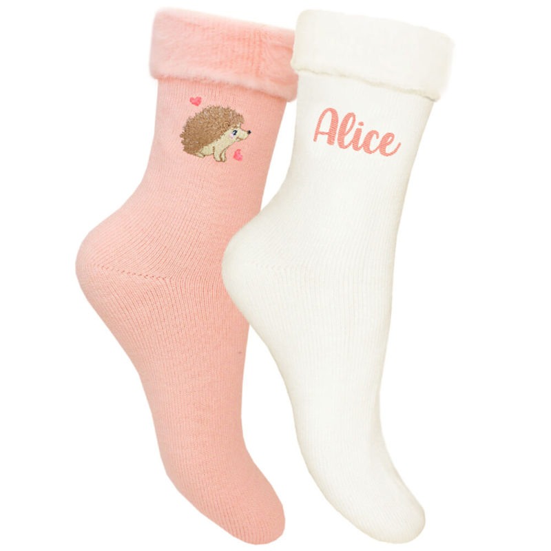 Personalised Embroidered Hedgehog Bed Socks (2 Pairs) | TeddyT's