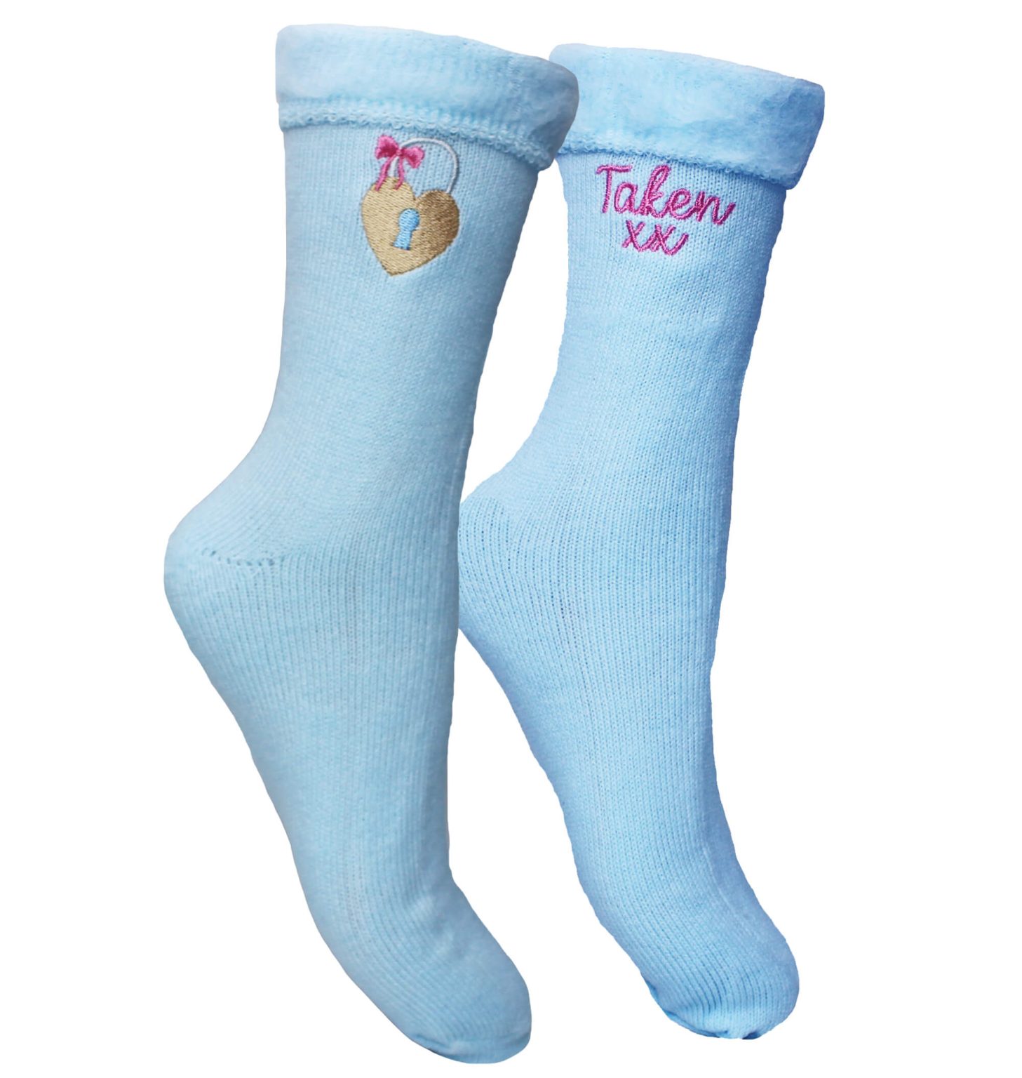 Love Lock & Taken Embroidered Blue Bed Socks | TeddyT's
